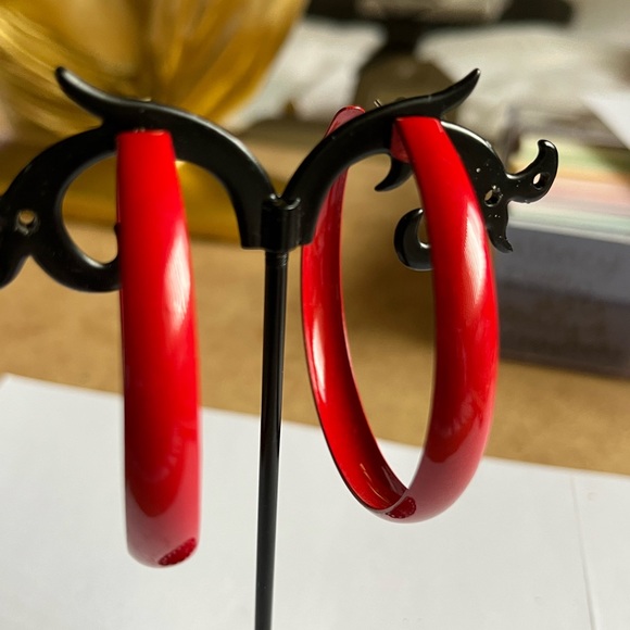 Source Unknown | Jewelry | Vintage Cherry Red Hoop Earrings | Poshmark
